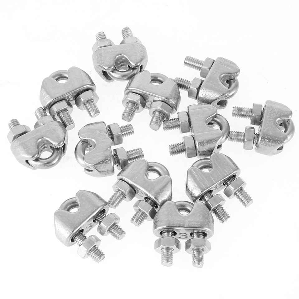 12pcs 304 Stainless Steel Heavy Duty Wire Rope Clamp M3 3mm Cable Clip ...