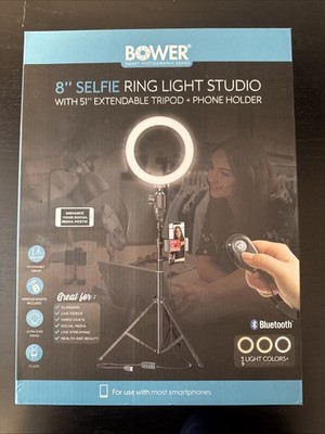 8‘’ Bower Selfie Ring Studio Light with 51" extendable Tripod + Phone ...