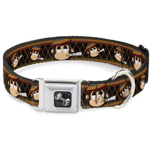 Dog Collar Bone Multi Smoking Monkey Argyle Brown WIDE-Medium 16-23" | eBay