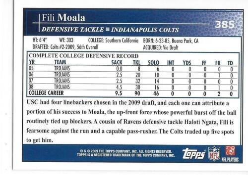 2009 Topps Football Fili Moala Rookie Card Colts | eBay