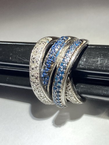 Sterling Silver Ring Blue And Clear Gems Cluster | eBay