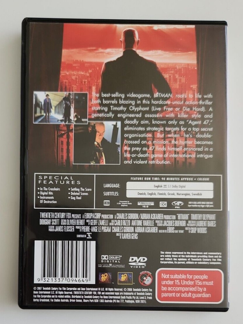 Hitman Uncut DVD Movie Region 4 PAL Action Thriller Assassin Timothy ...