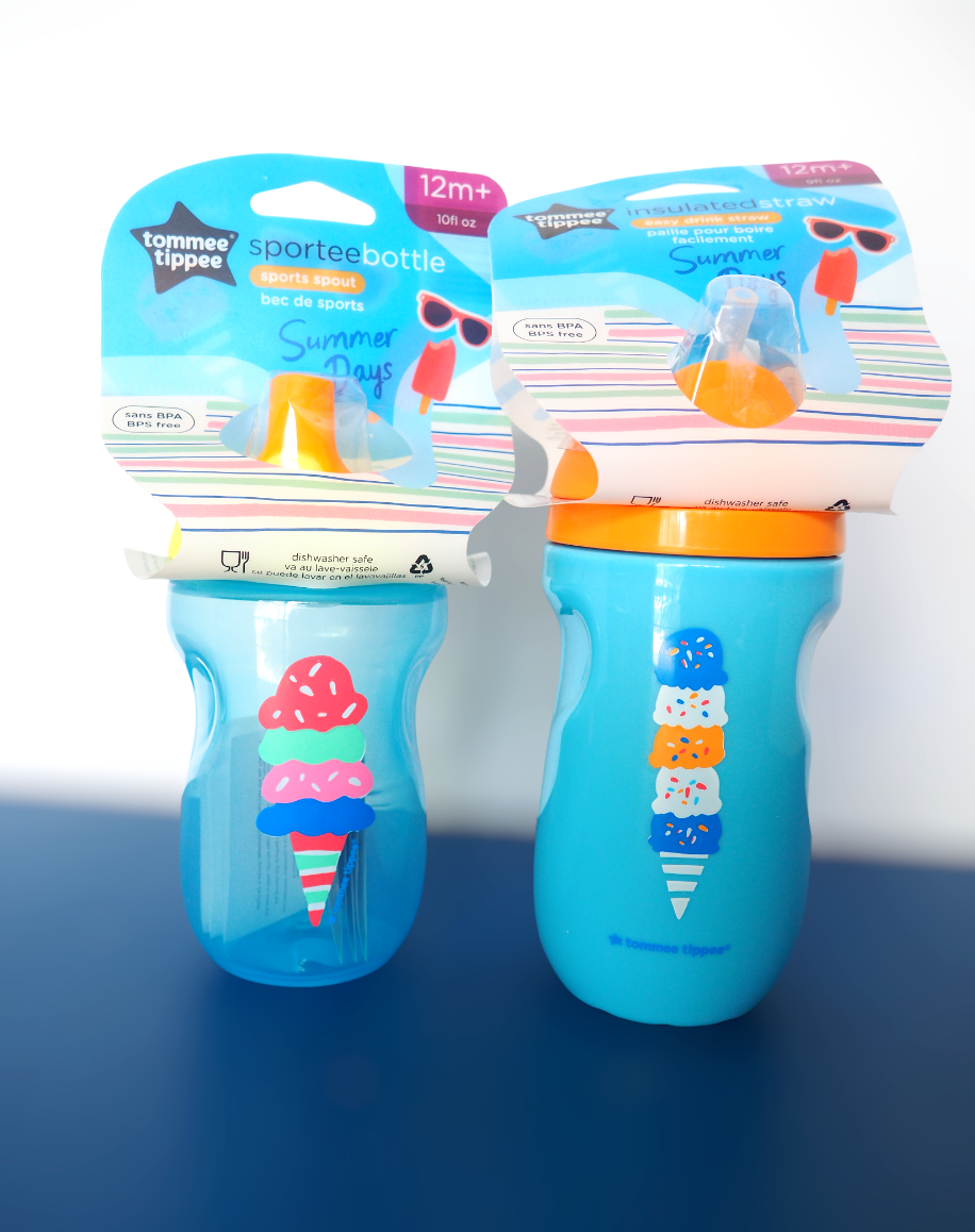 Pair of Tommee Tippee Straw & Sippy Cups 12 mths. Ice Cream Theme Blue ...