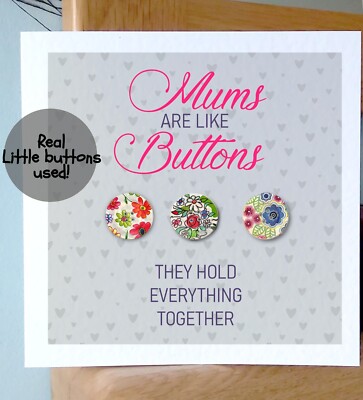 SALE Mother's Day Mum like Real Buttons quote saying Greetings Card ...