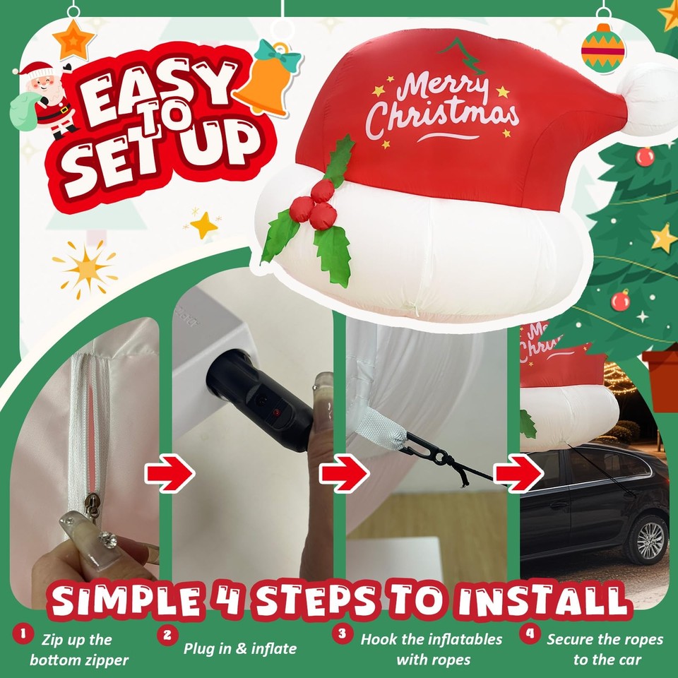 6 FT Christmas Inflatable Outdoor Decoration, Giant Blow Ups Santa Hat ...