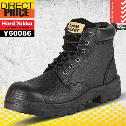 Hard Yakka Safety Work Boots Black Leather Gravel Steel Cap Y60086 NEW ...