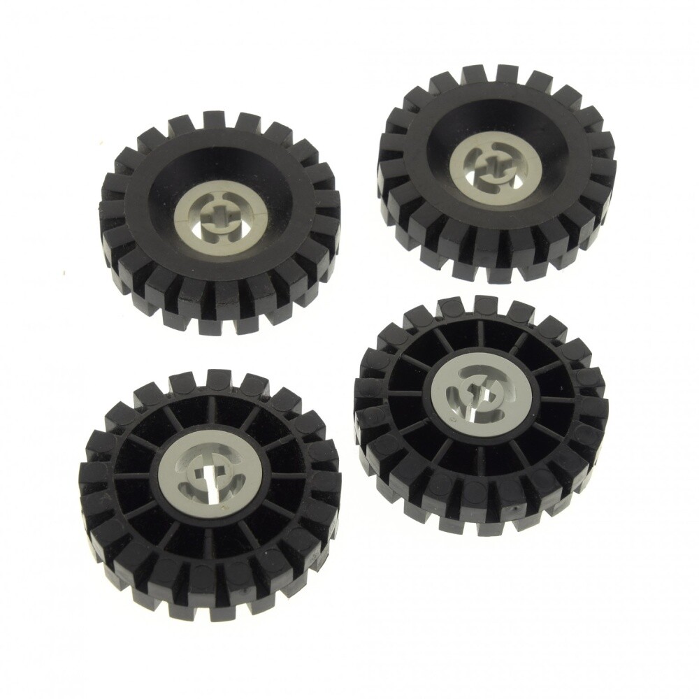 4x LEGO Technic Wheel 17x43 Black Tyre Rim Alt-Hell Grey 3634 3482c03 ...