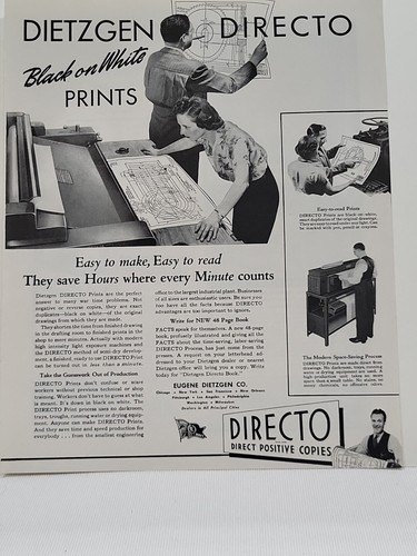 1943 Dietzgen Directo Black On White Prints Fortune WW2 Print Ad Direct ...