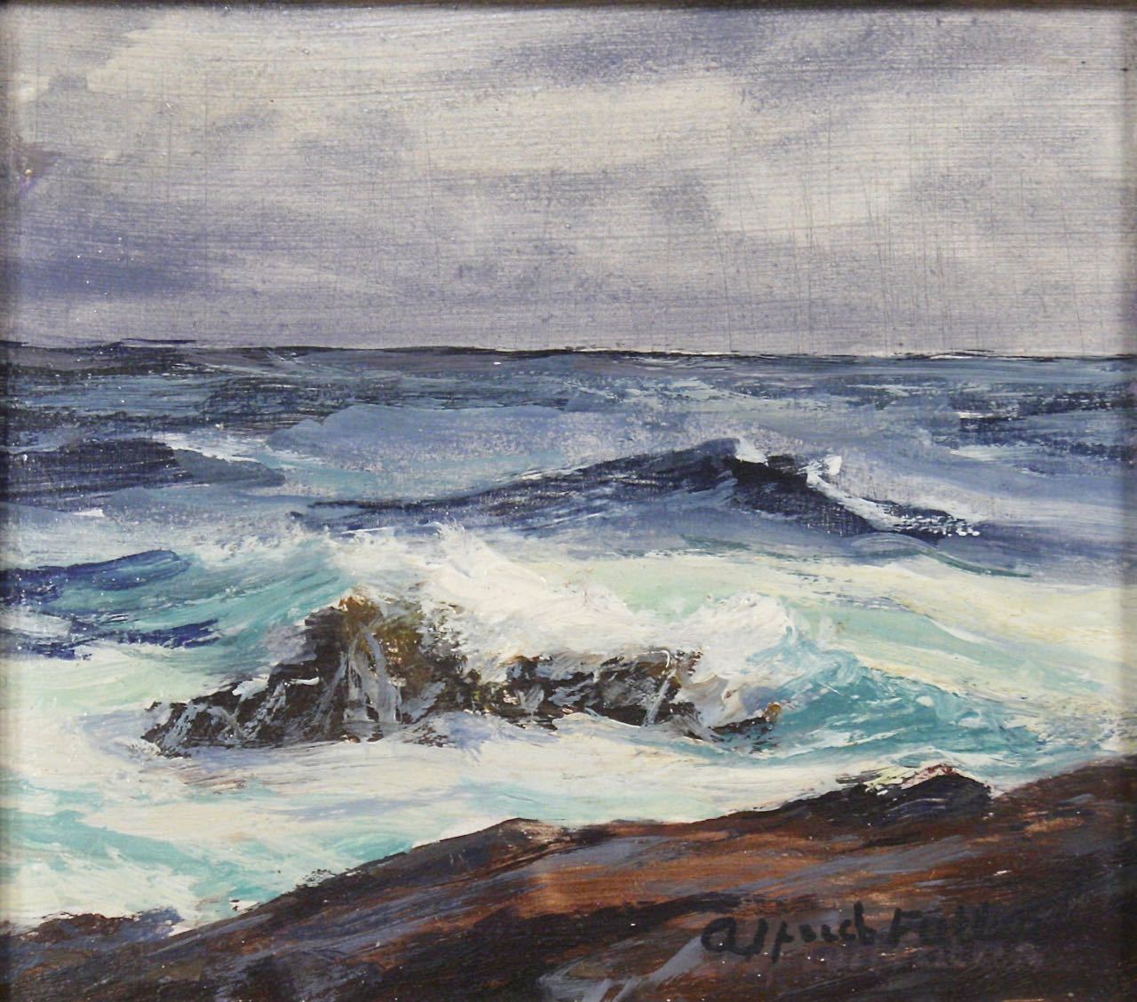 Original ALFRED FULLER Signed Oil Painting. Ocean Wave Rocks Maine ...