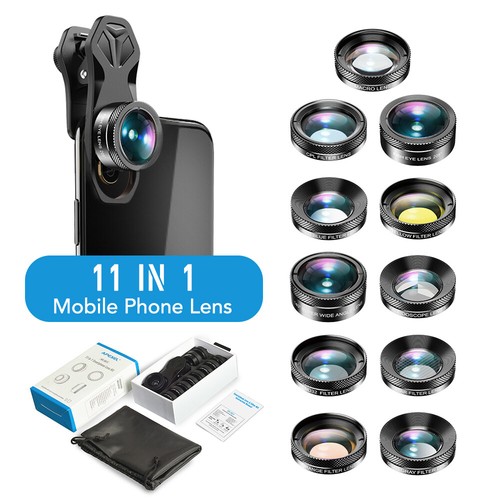 Apexel 11 in1 Wide Angle Macro lens Camera phone lens Kit HD for iPhone ...