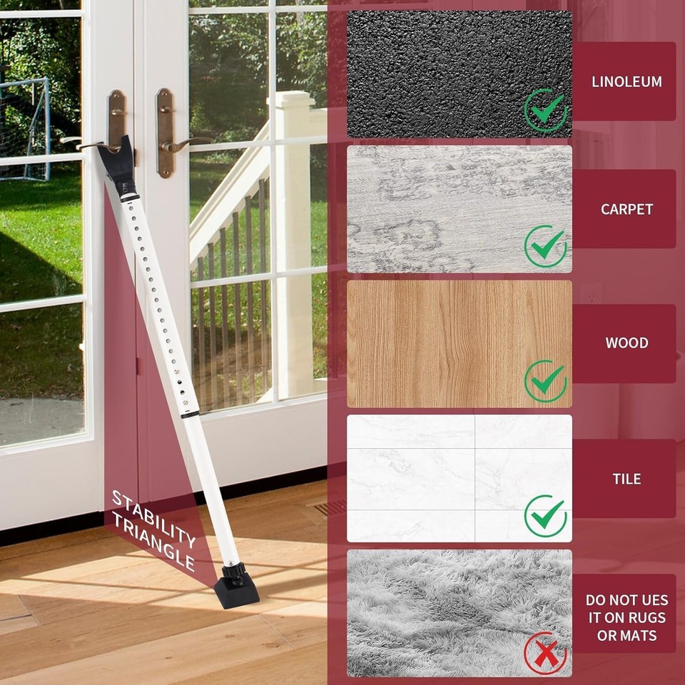 Upgraded 2-in-1 Door Security Bar & Sliding Patio Door Stopper Security ...