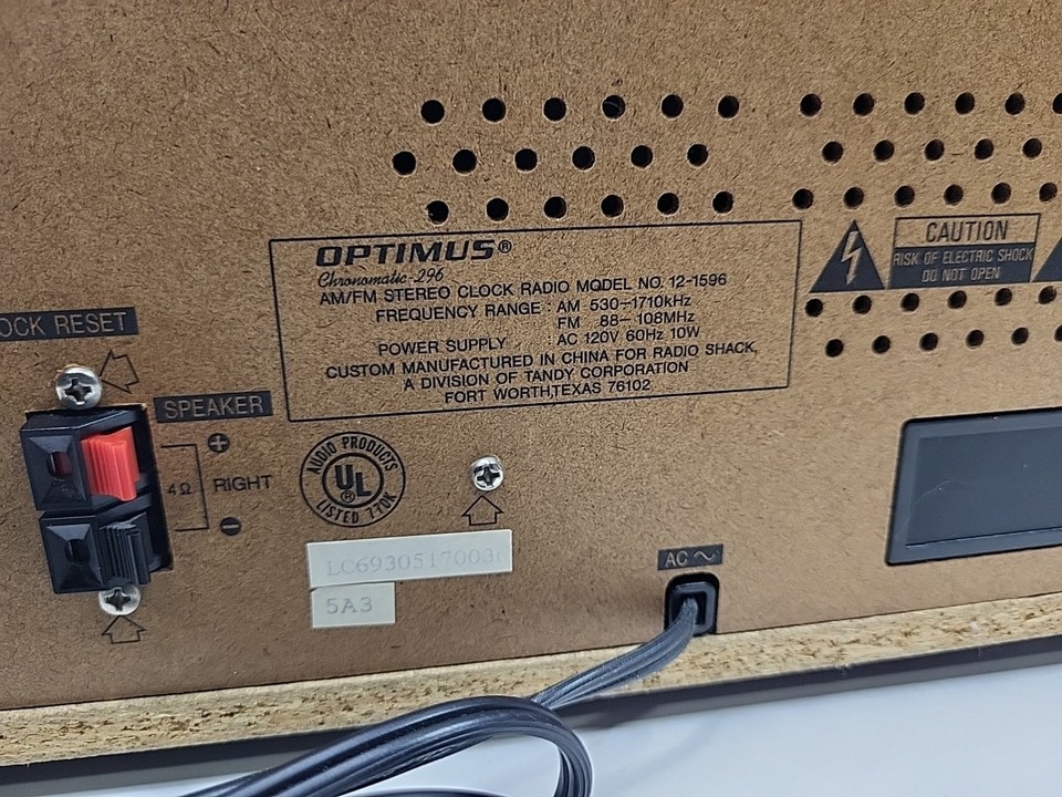 Optimus AM/FM Stereo Receiver Clock Radio 12-1596 Chronomatic 296 ...