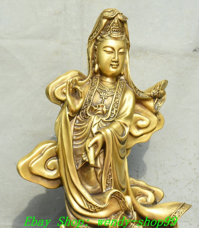 19" Old Chinese Brass Copper Wealth Dragon Turtle GuanYin Goddess ...