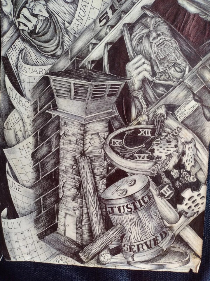 Original Pen & Ink Drawing Prison Tattoo Artwork Timepiece Justice ...