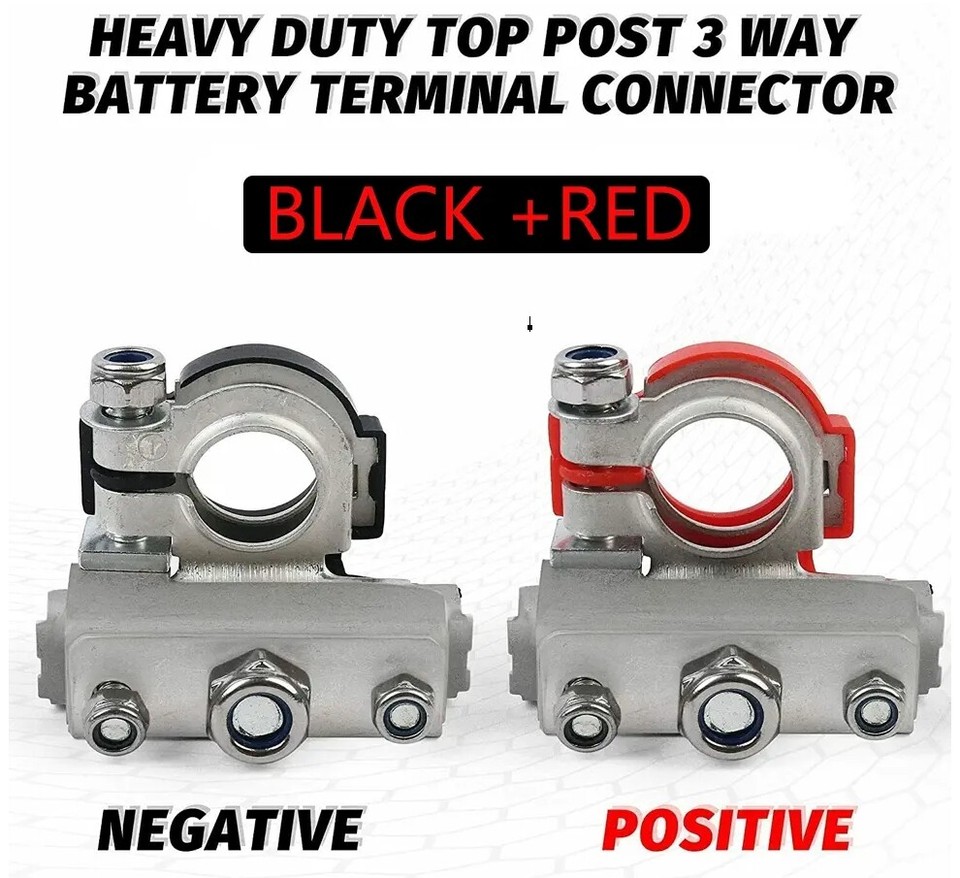 2Pcs Auto Battery Terminal Quick Connector Cables Clamps 3 Way Positive ...