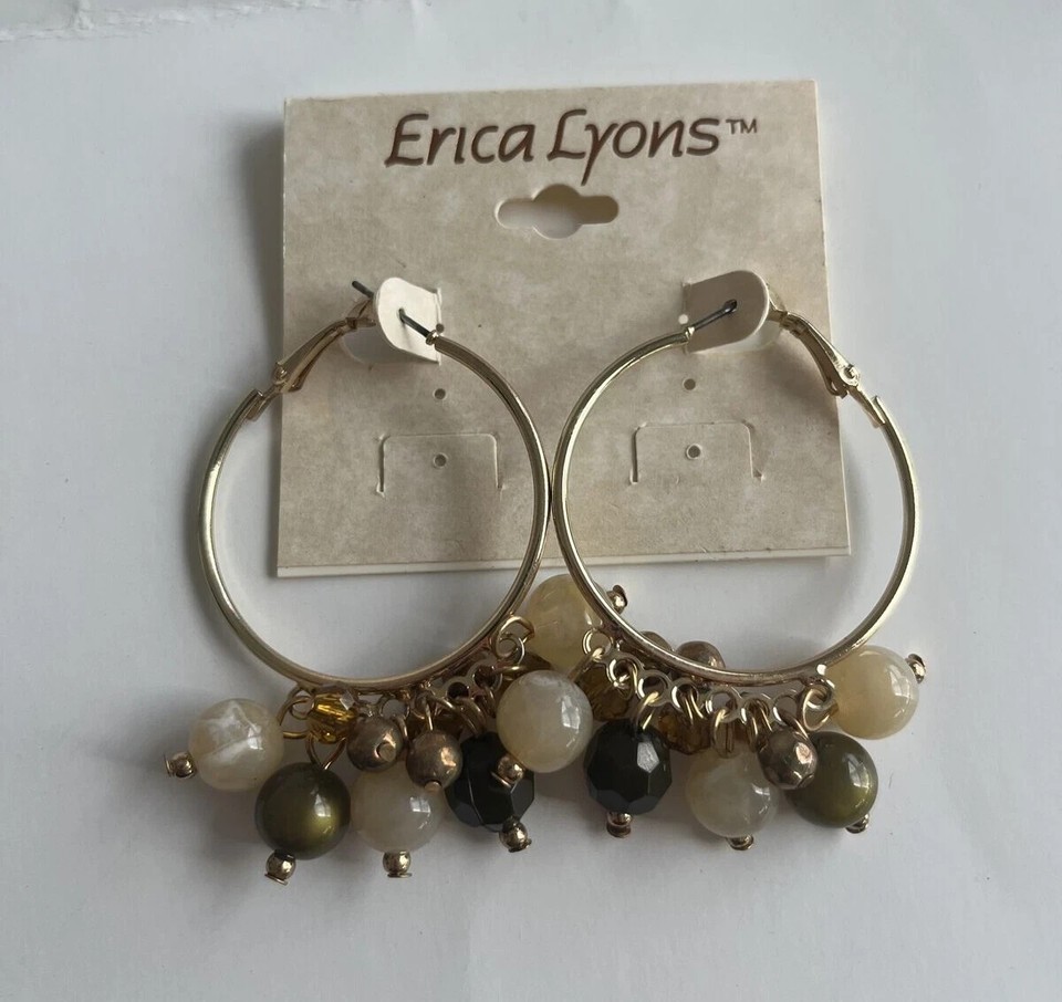 2 Erica Lyons Silver Tone and Multi Color Hoop Earrings Pierced Two ...