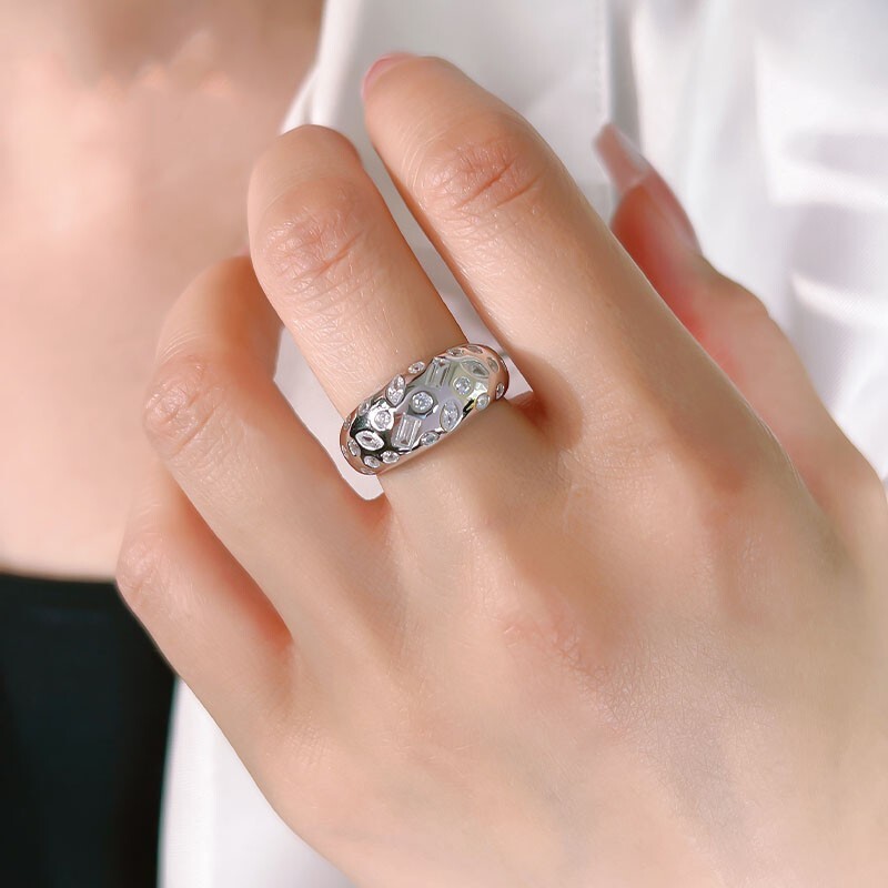 Lab Grown White Diamond 18K Gold Vermeil Irregular Full Pavé Ring ...
