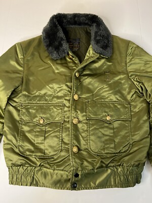 Vintage The Lawman Sheriffs Jacket Mens Green Satin Police Bomber 70s ...