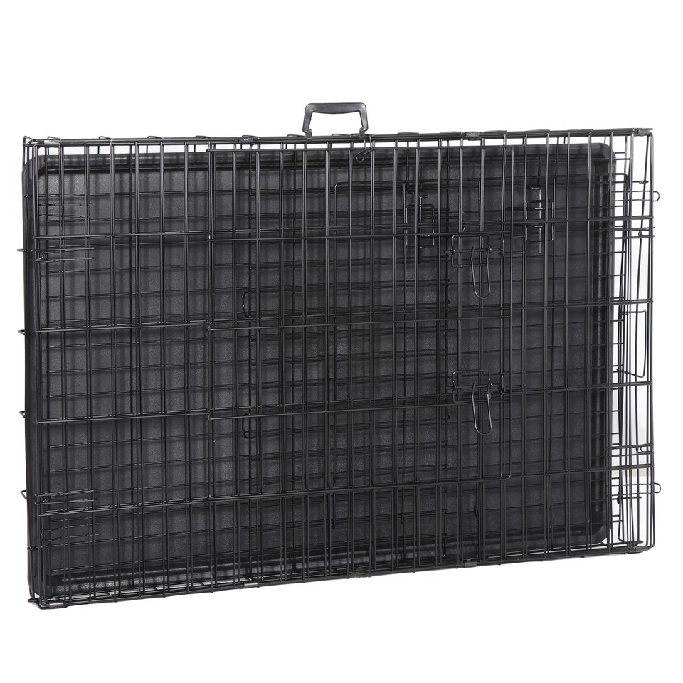 30" 36" 42" Dog Crate Kennel Folding Metal Pet Cage 2 Door With Tray ...