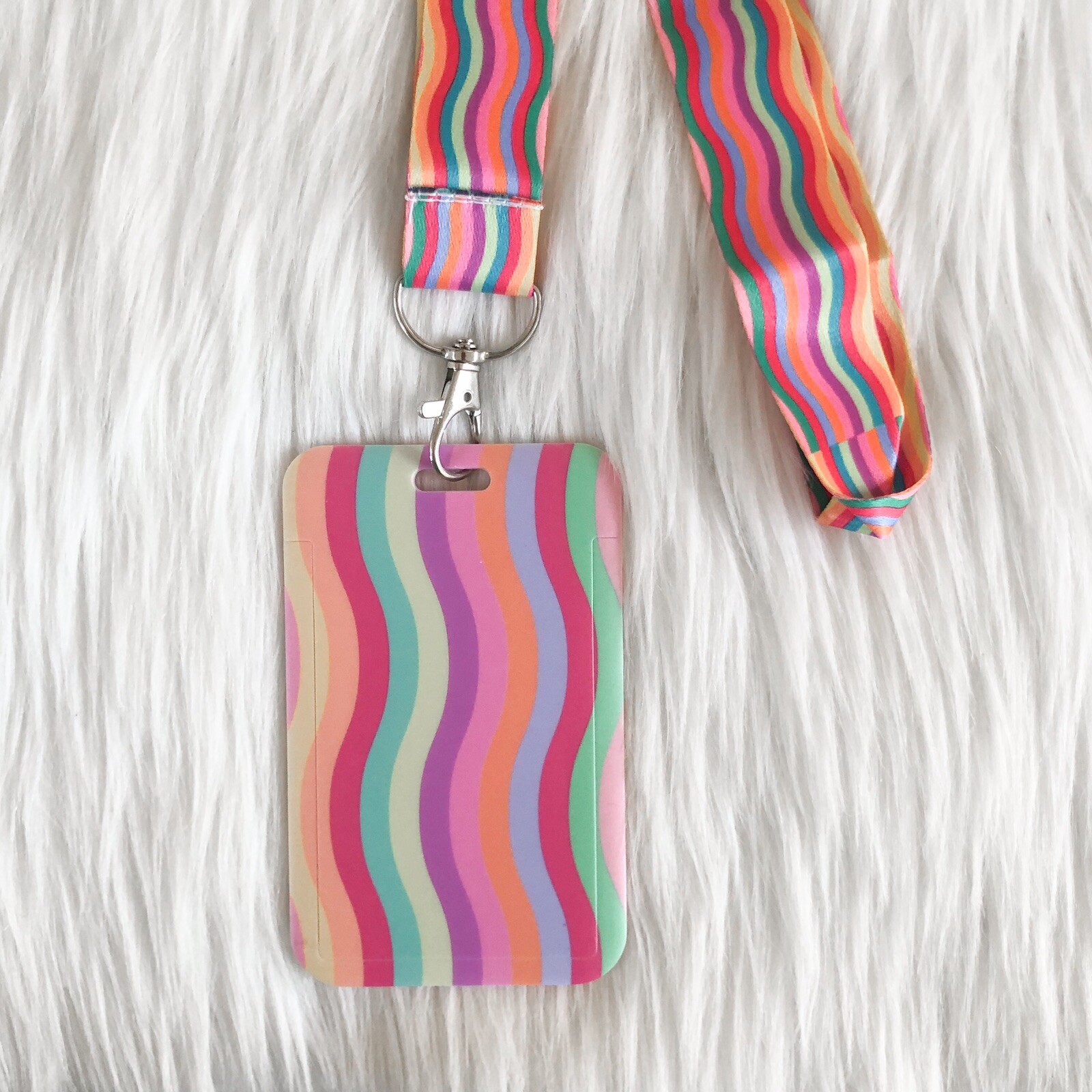 rainbow wavy stripe lanyard with Id/ card holder - Gem
