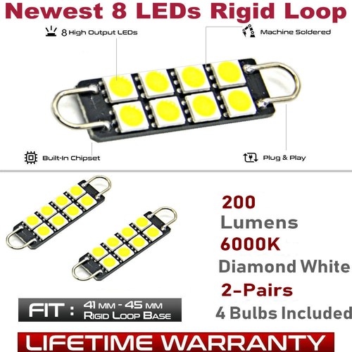 4x 44MM Loop Hook Festoon LED Light Bulbs White Rigid Lamp 8SMD 561 562 ...