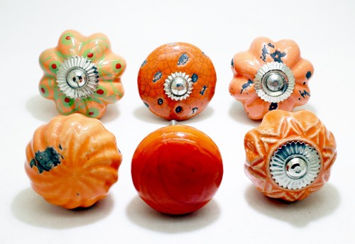 Ceramic 6 Pcs Orange Cabinet Knobs Kitchen Knob Furniture Handmade Door ...