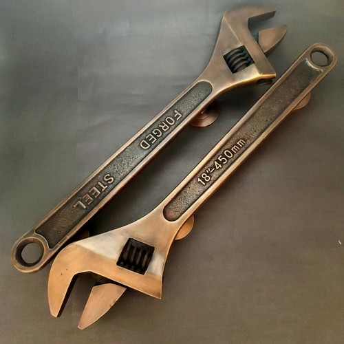 17.31" Set of Wrench Entry Door Pull Handle Antique Brass Vintage Door ...