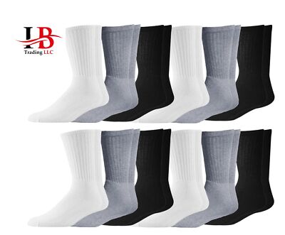 3-12 Pairs men's Plan Solid Sports Crew Socks Work Athletic Size 9-11 ...