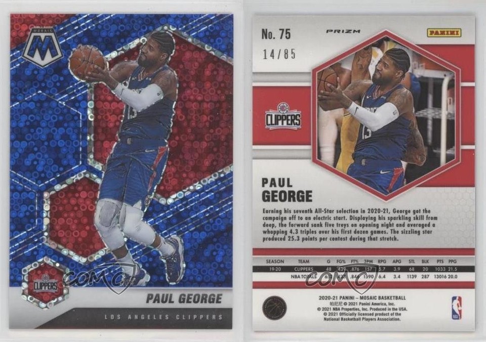 2020-21 Panini Mosaic Fast Break Blue Prizm 14/85 Paul George #75 03rx ...