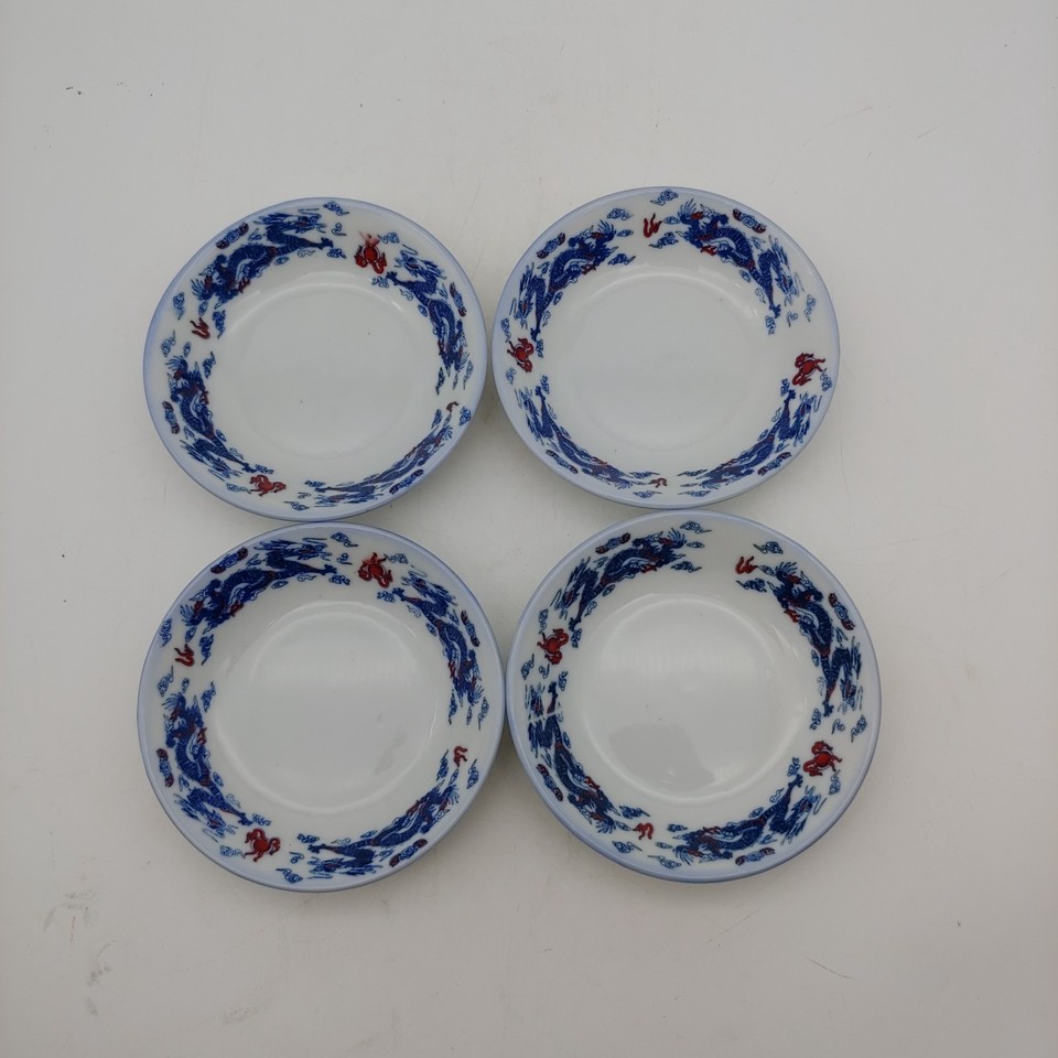 Chinese Dragon Dipping Condiment Bowl Set of 4 - 4" Small Blue Red Mia ...