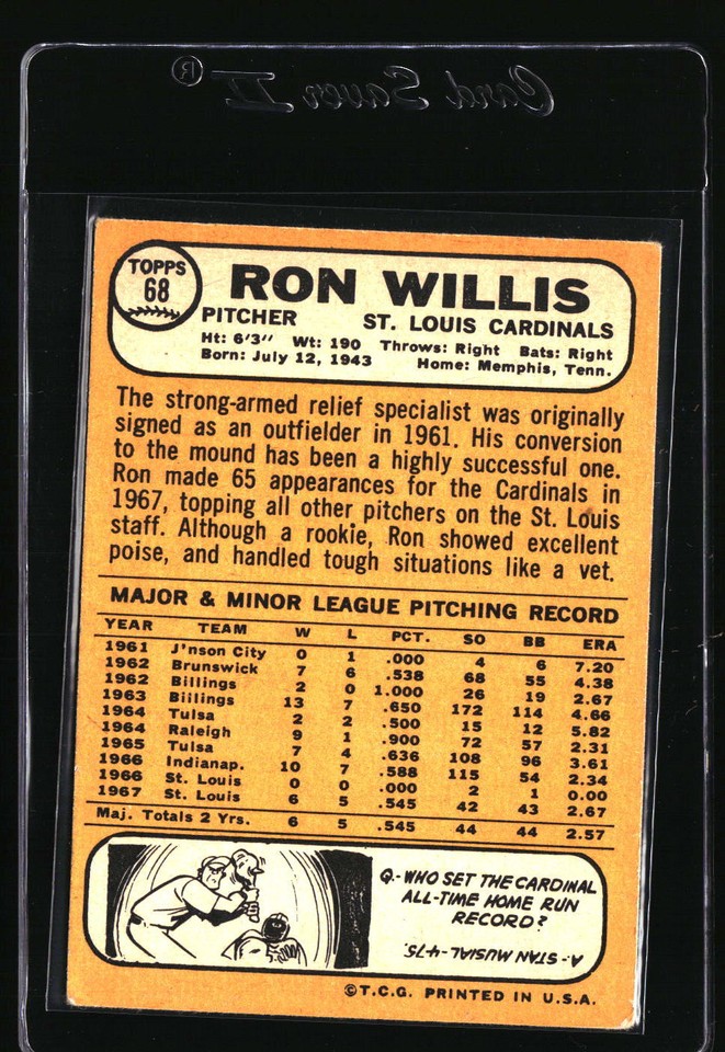 1968 Topps Ron Willis #68 St. Louis Cardinals L1 | eBay