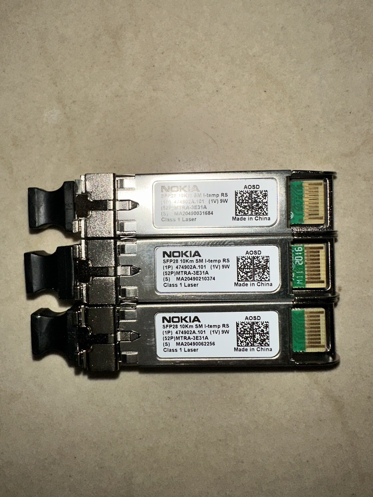 Lot Of 3 Genuine Nokia AOSD SFP28 10Km SM I-TEMP RS 474902A.101 RTXM330 ...