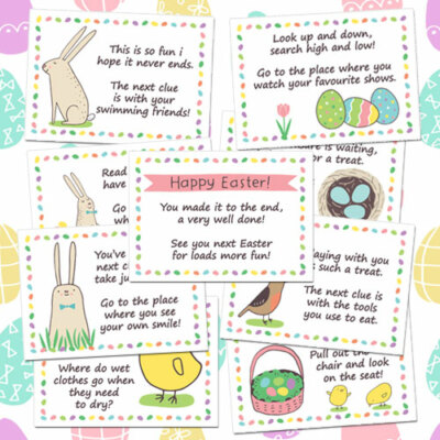 Easter Hunt Clues A6 Card Game Pack of 9 Treasure Fun Bunny Party ...