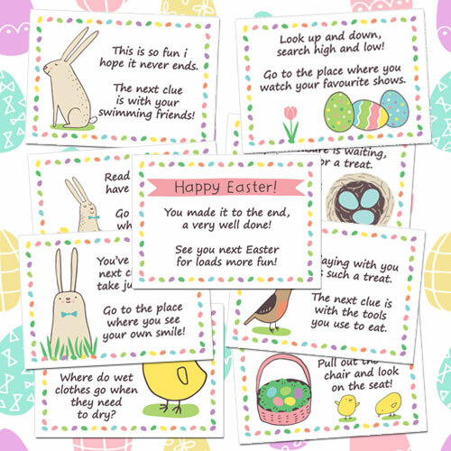 Easter Hunt Clues A6 Card Game Pack of 9 Treasure Fun Bunny Party ...