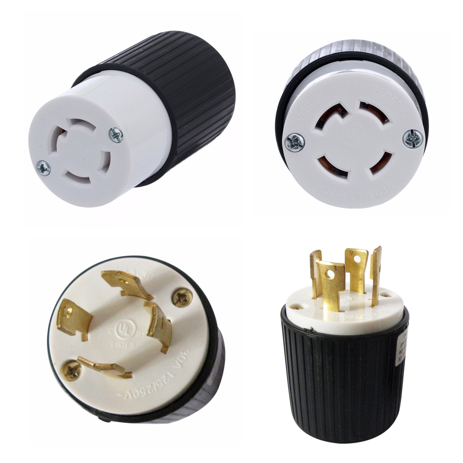 30Amp 125/250V Volt Male Female Twist Lock 4 Wire Plug Nema L14-30 ...