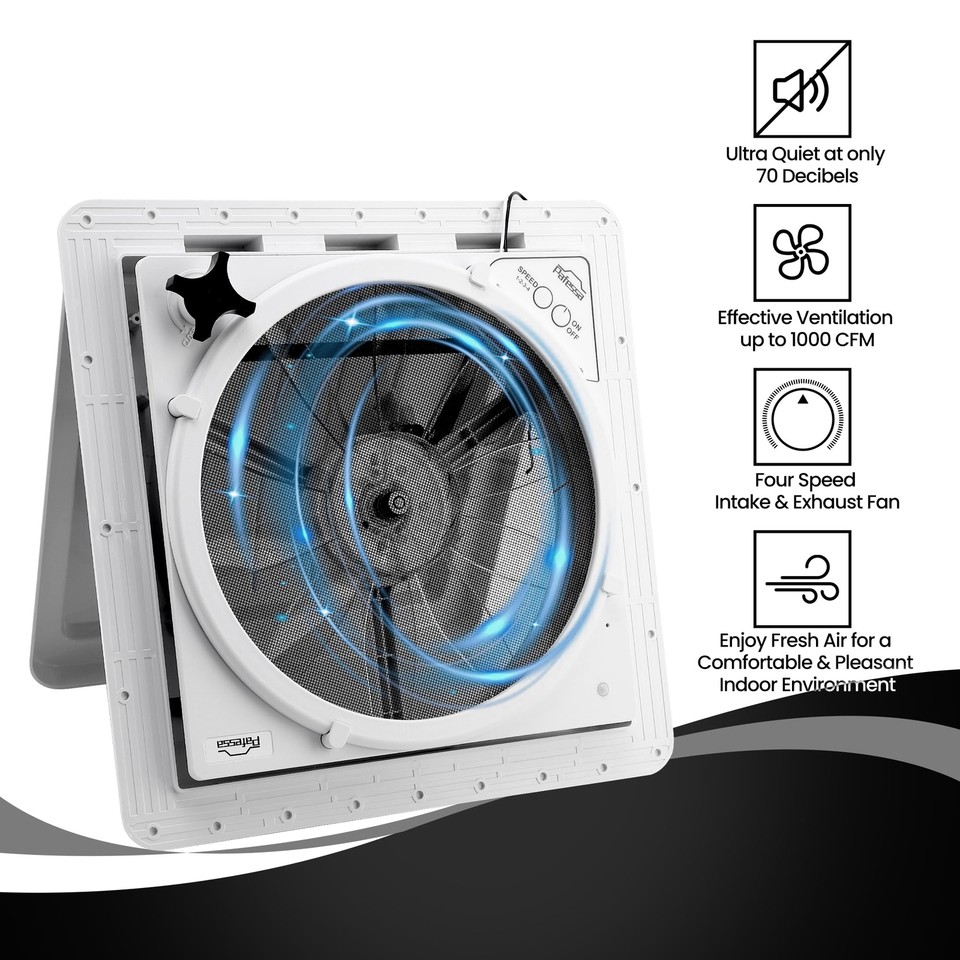 ~14” RV Roof Vent Fan 4Speed Reversible 12V RV Bathroom Fan Deluxe Open ...