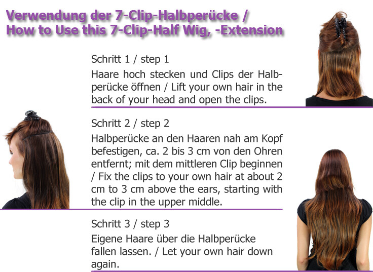 Clip-In Postiche 7 Attache Demi-Perruque Châtaigne Braun Mélange Lisse ...