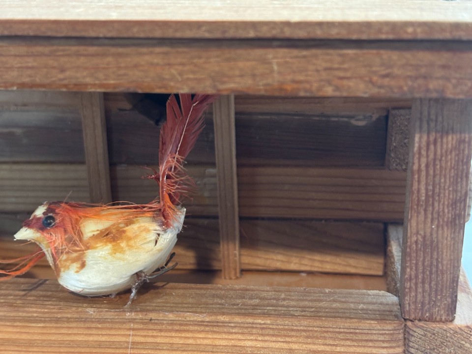 Handmade Wood Stone Cabin Bird House with Faux Bird Made by Randy ...