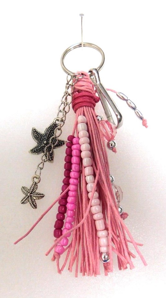 Beaded Tassel Keychain Starfish Pink Dangler Clip Junk Journal Purse | eBay