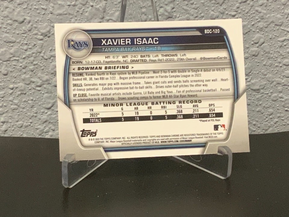 Xavier Isaac, Tampa Bay Rays #4 Overall Prospect - 2023 Bowman Chrome ...