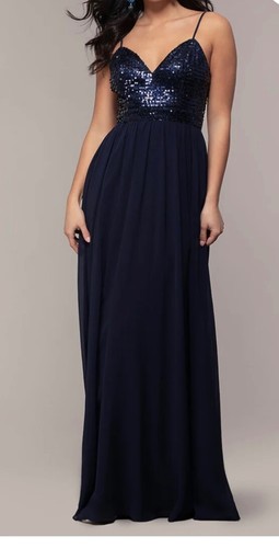 PromGirl Navy Long Sequin-Bodice Chiffon Prom Dress sz M | eBay