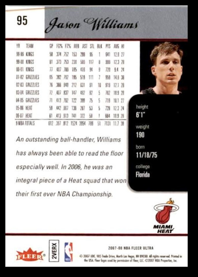 2007-08 Ultra Jason Williams . Miami Heat #95 | eBay