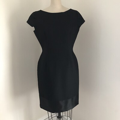 BILL BLASS vintage black cocktail LBD Cap Sleeve Fitted Crepe Satin 10 ...