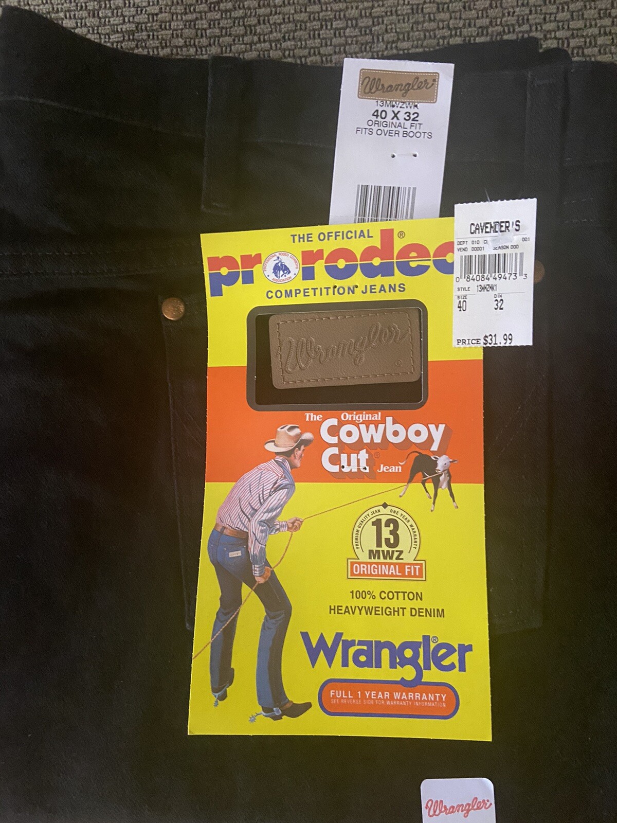 Men's 40 X 32 Wrangler Pro Rodeo Cowboy 13MWZWK Black Original Fit ...