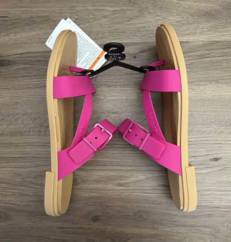 Crocs 206108-6TH Women's Sz 9 Fuchsia Fun/Tan Tulum Toe Post Sandals ...