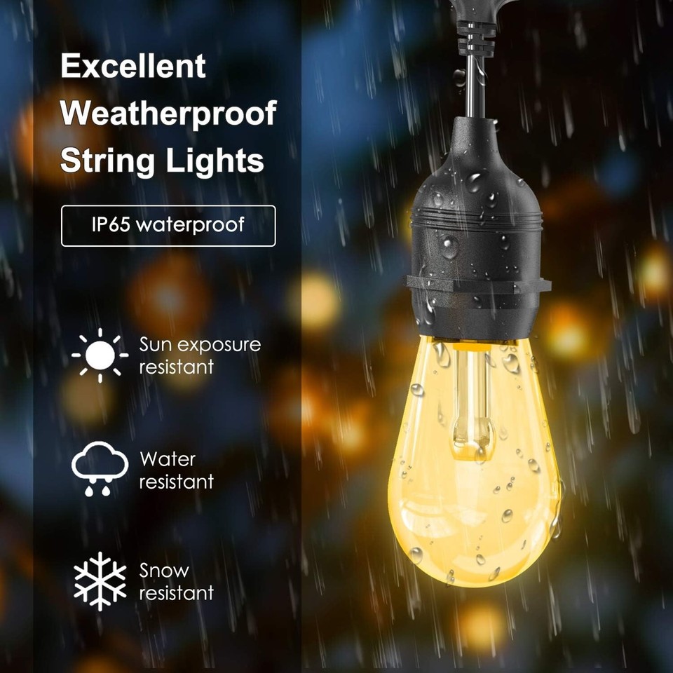 48ft String Lights RGB Cafe LED String Lights w/15 S14 Bulbs Backyard ...