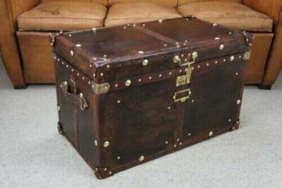 Vintage Leather Brown Finest Trunk Classic With Key Leather Box Active ...