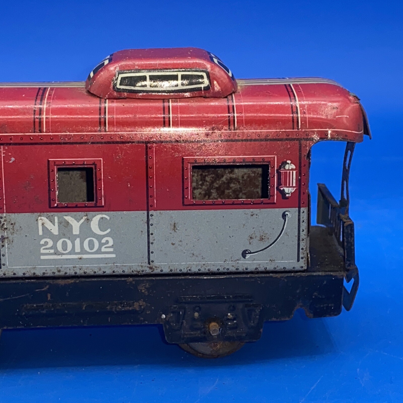 Vintage Marx Train O Gauge NYC 20102 Pressed Tin Red Caboose 4-Wheels ...