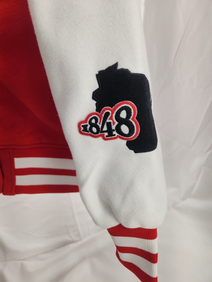 Women's Wisconsin Badgers Red/White Full-Zip Varsity Patchwork Jacket ...