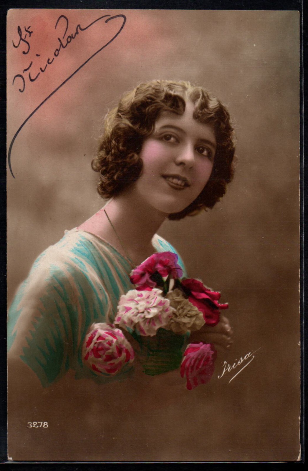 BH083 ART DECO HIGH FASHION FLAPPER LADY WOMAN FLOWERS KITSCH Tinted ...